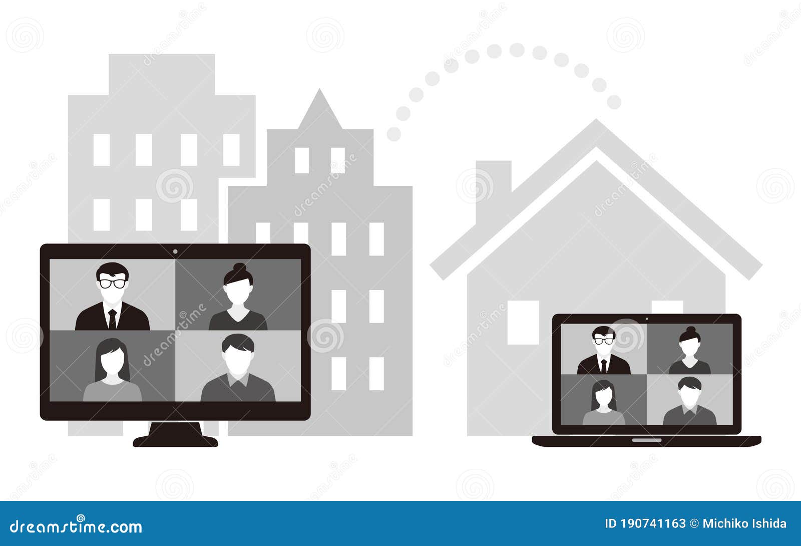 Remote Work Image Office and Home Desktop Computer and Laptop Stock ...