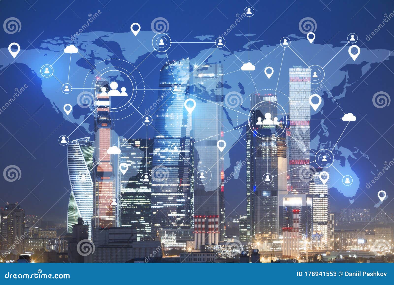 Remote Work Interface with World Map Stock Image - Image of business ...