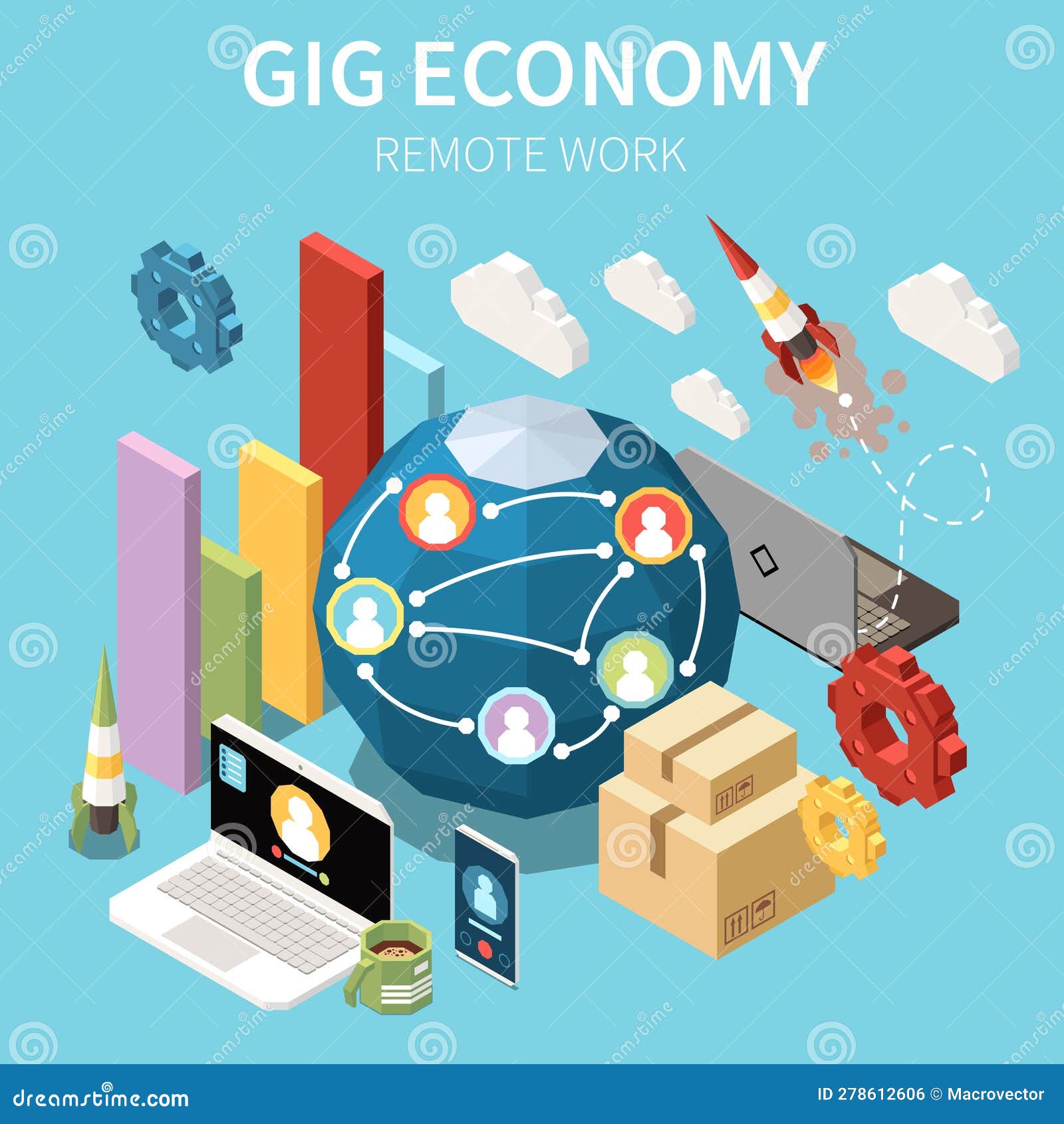 Remote Work Isometric Composition Stock Illustration - Illustration of ...
