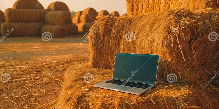Remote Work with a Laptop on a Haystack, Concept of Flexible Schedule ...
