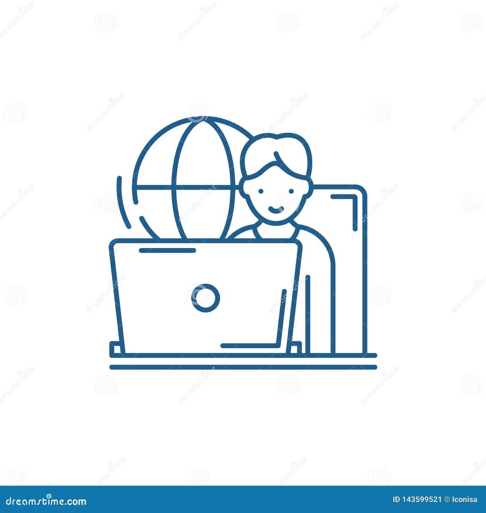 Remote Work Line Icon Concept. Remote Work Flat Vector Symbol, Sign ...