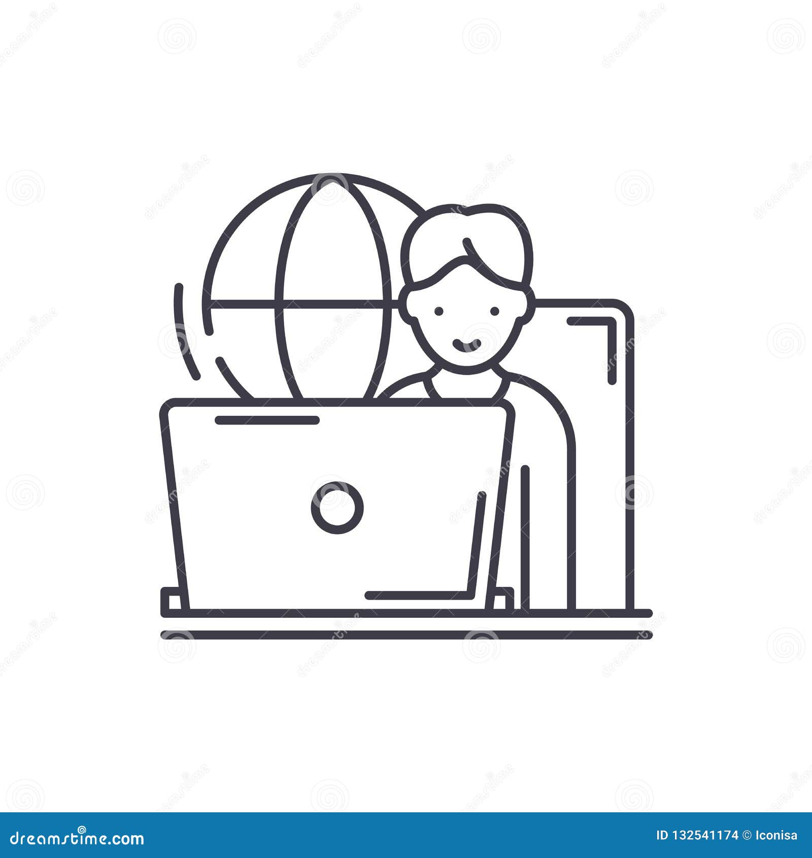 Remote Work Line Icon Concept. Remote Work Vector Linear Illustration ...