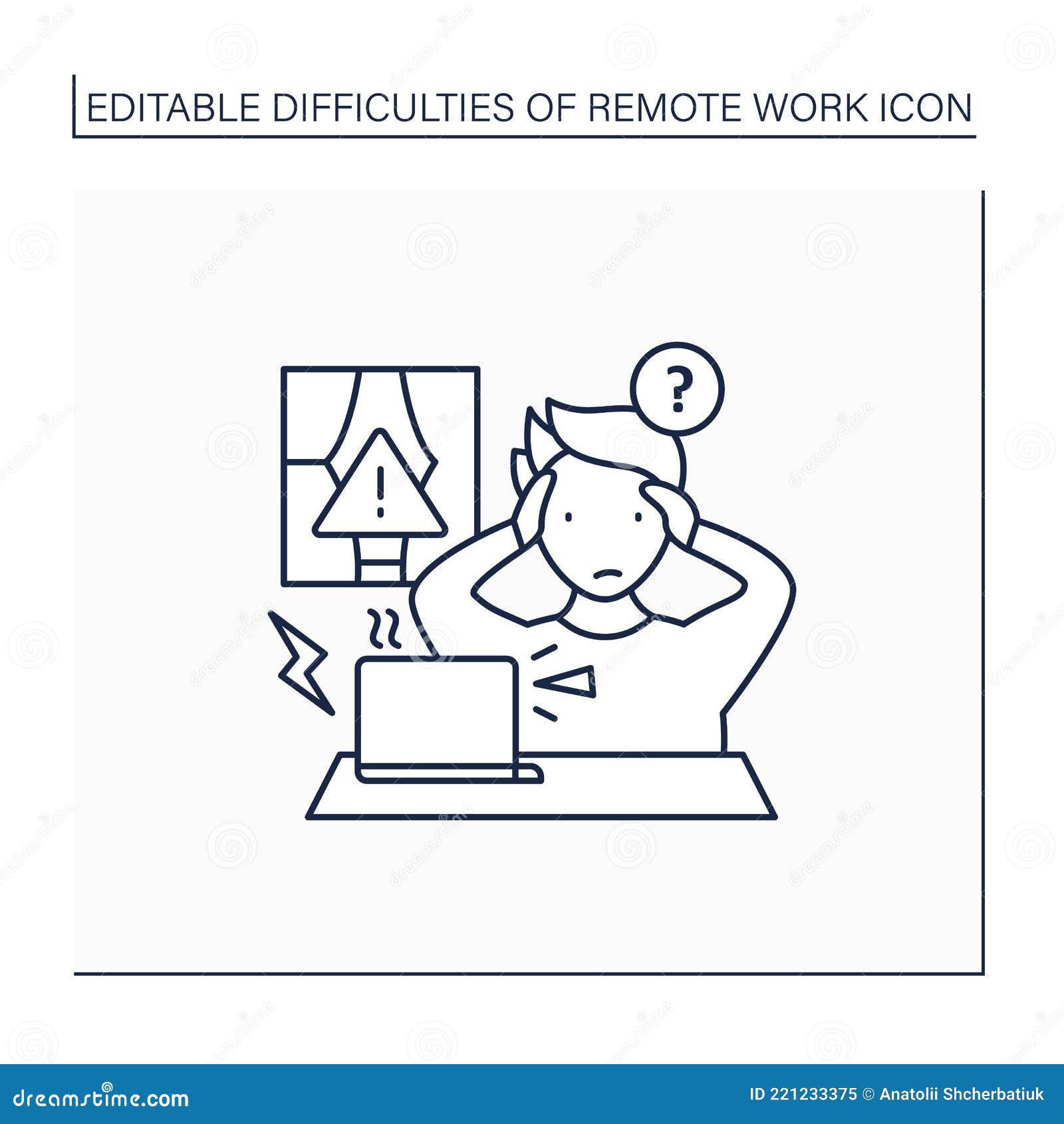 Remote work line icon stock vector. Illustration of anxiety - 221233375