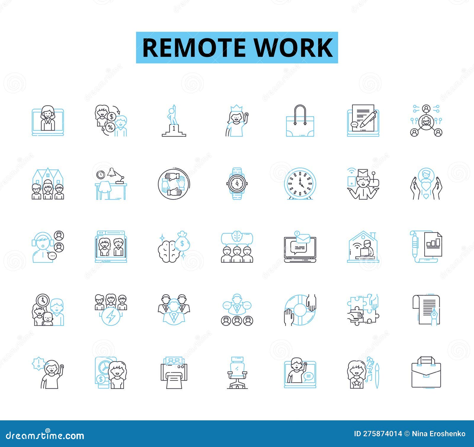 Remote Work Linear Icons Set. Flexibility, Virtual, Telecommute ...