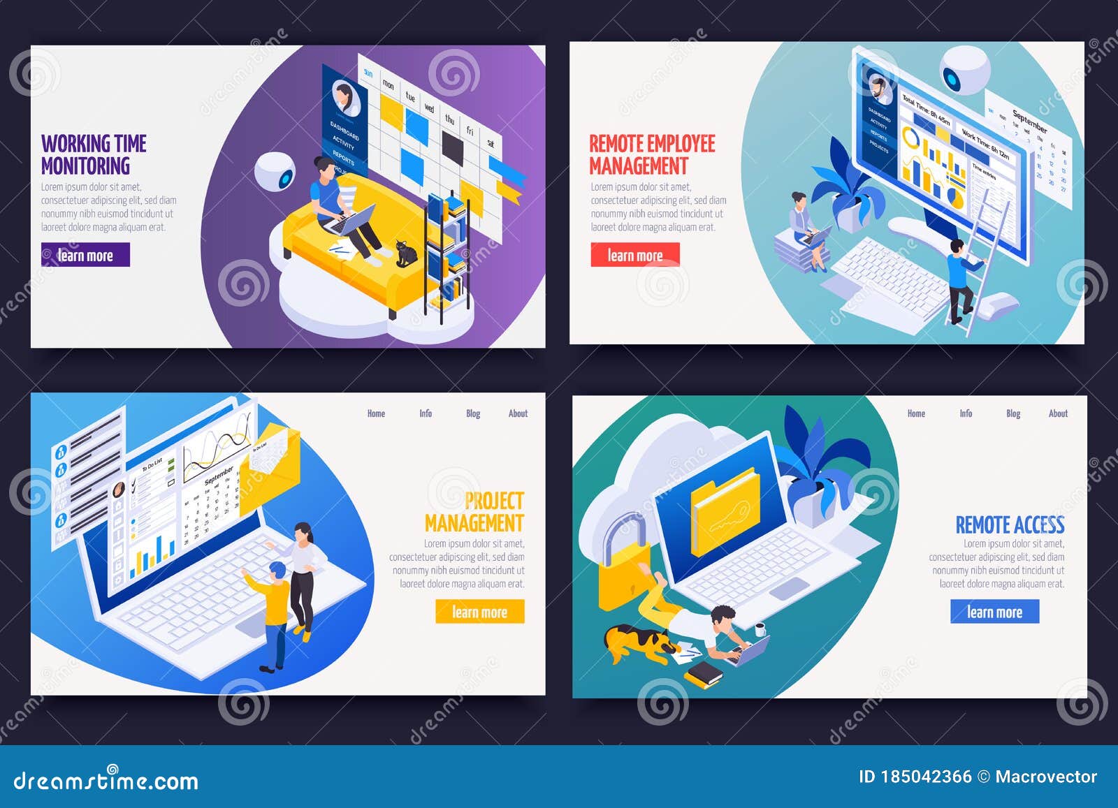 Remote Work Management Isometric Concept Stock Vector - Illustration of ...