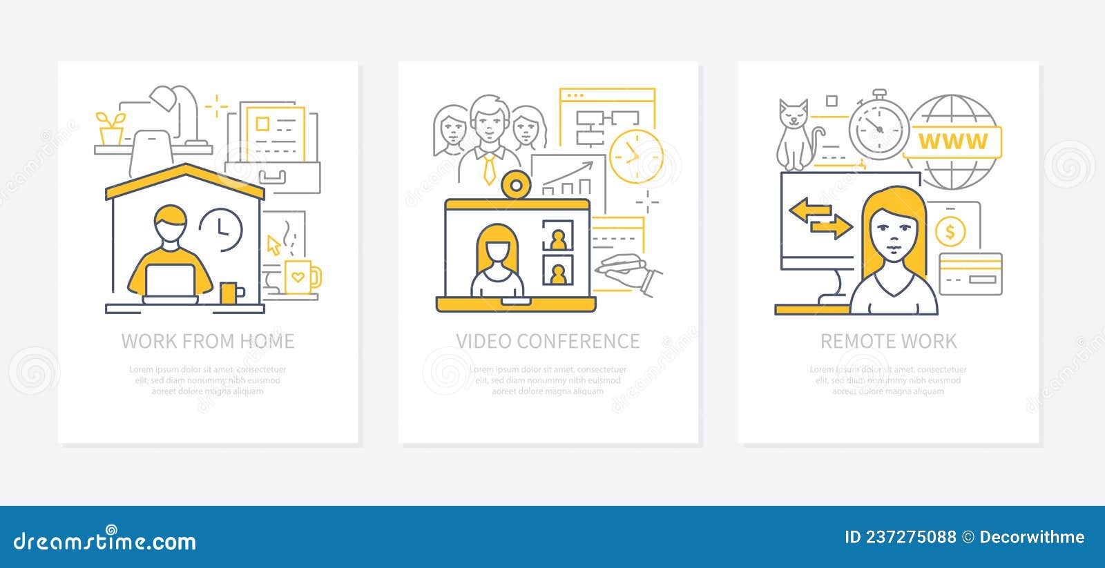 Remote Work - Modern Line Design Style Banners Set Stock Vector ...