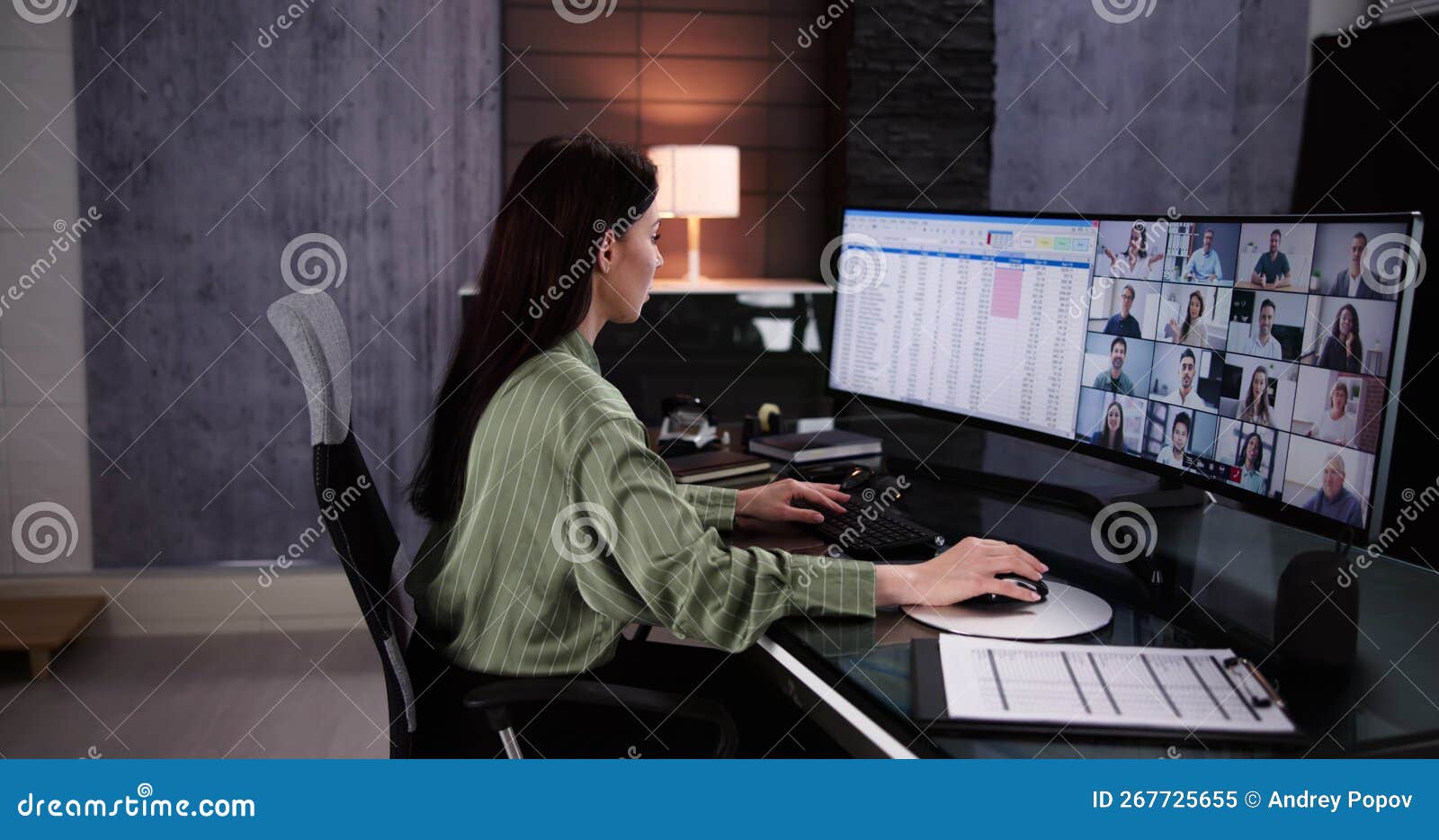 Remote Work on Multiple Monitors Stock Image - Image of conference ...