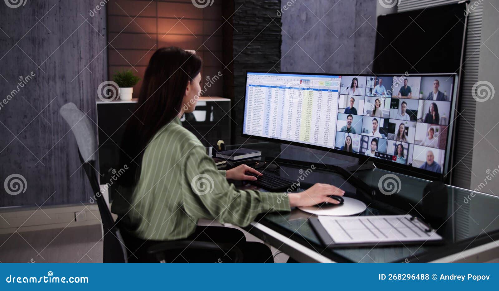 Remote Work on Multiple Monitors Stock Photo - Image of interview, work ...