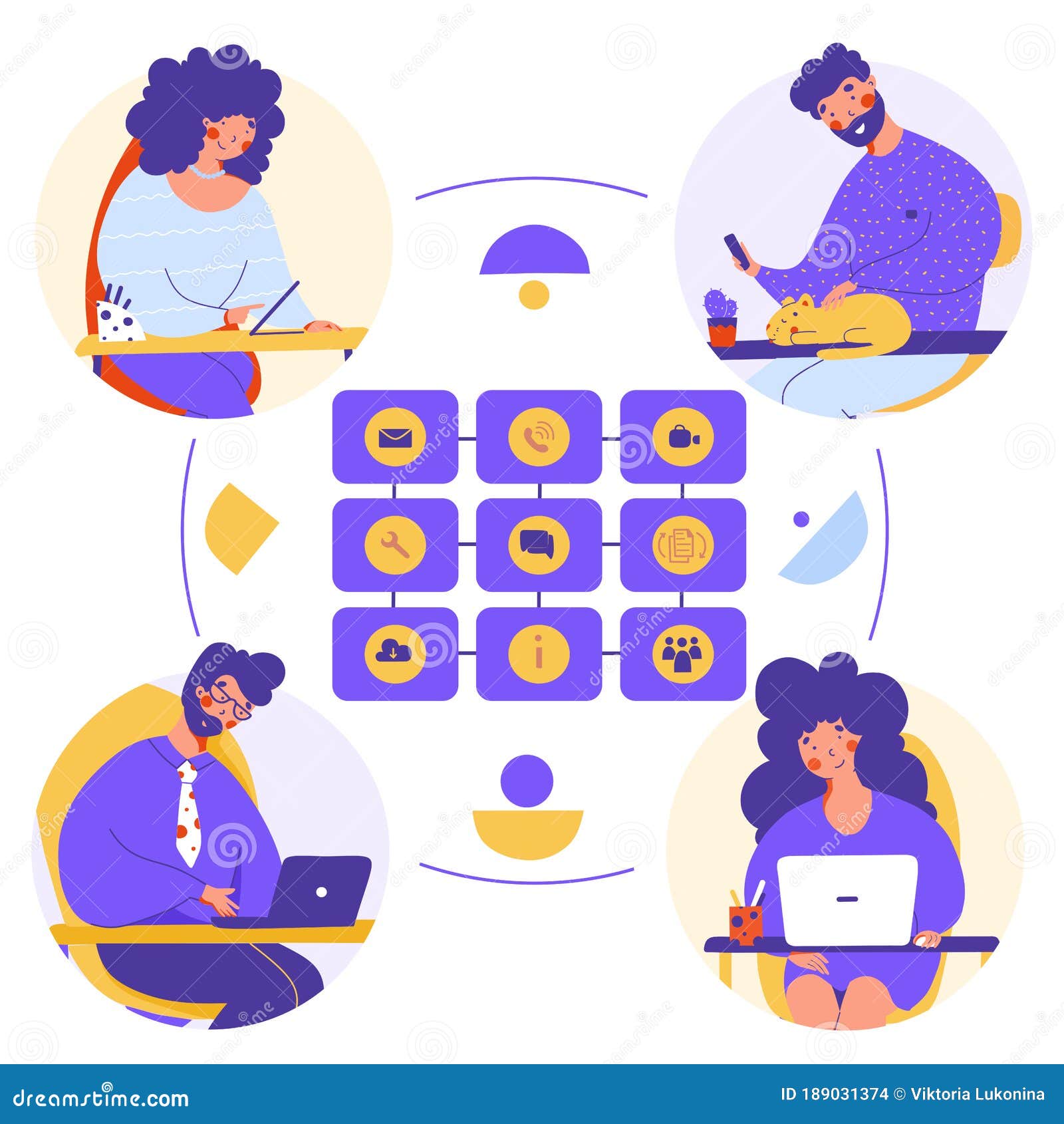 Remote Work Service, Flat Vector Illustration. Teamwork Concept Stock ...
