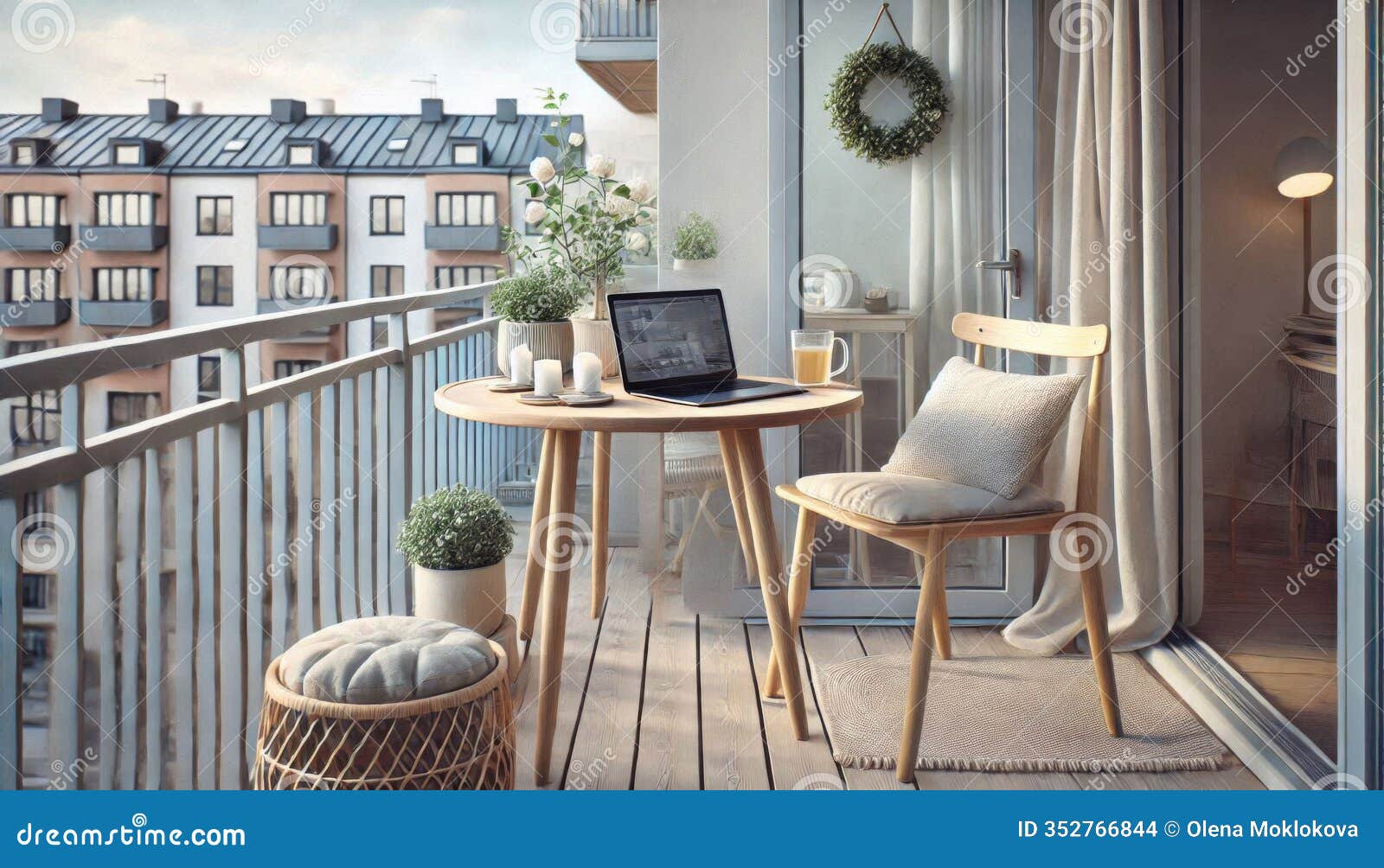 Remote Work Setup on a Modern Balcony with Minimalist Decor and a ...