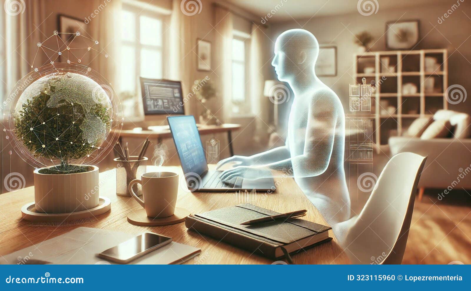 Remote Work, Showcasing a Modern Home Office Setup Stock Illustration ...