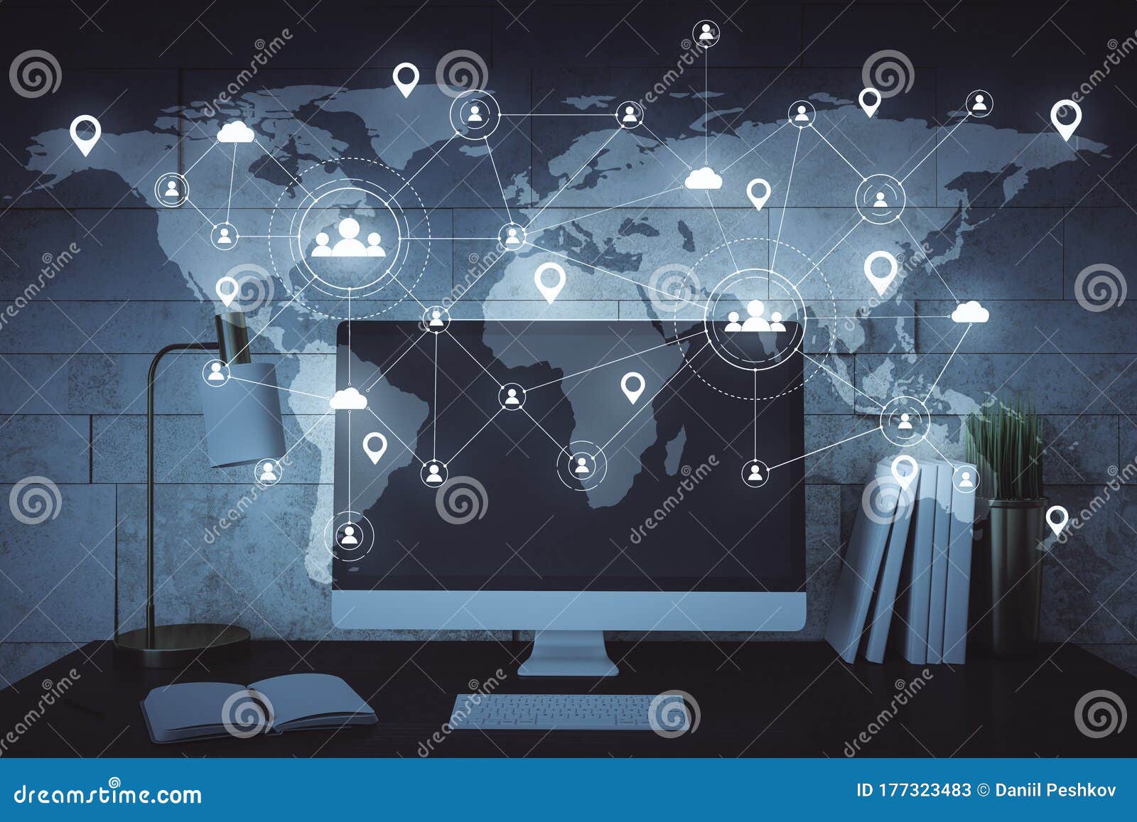 Remote Work and Social Media Network Hologram Stock Illustration ...