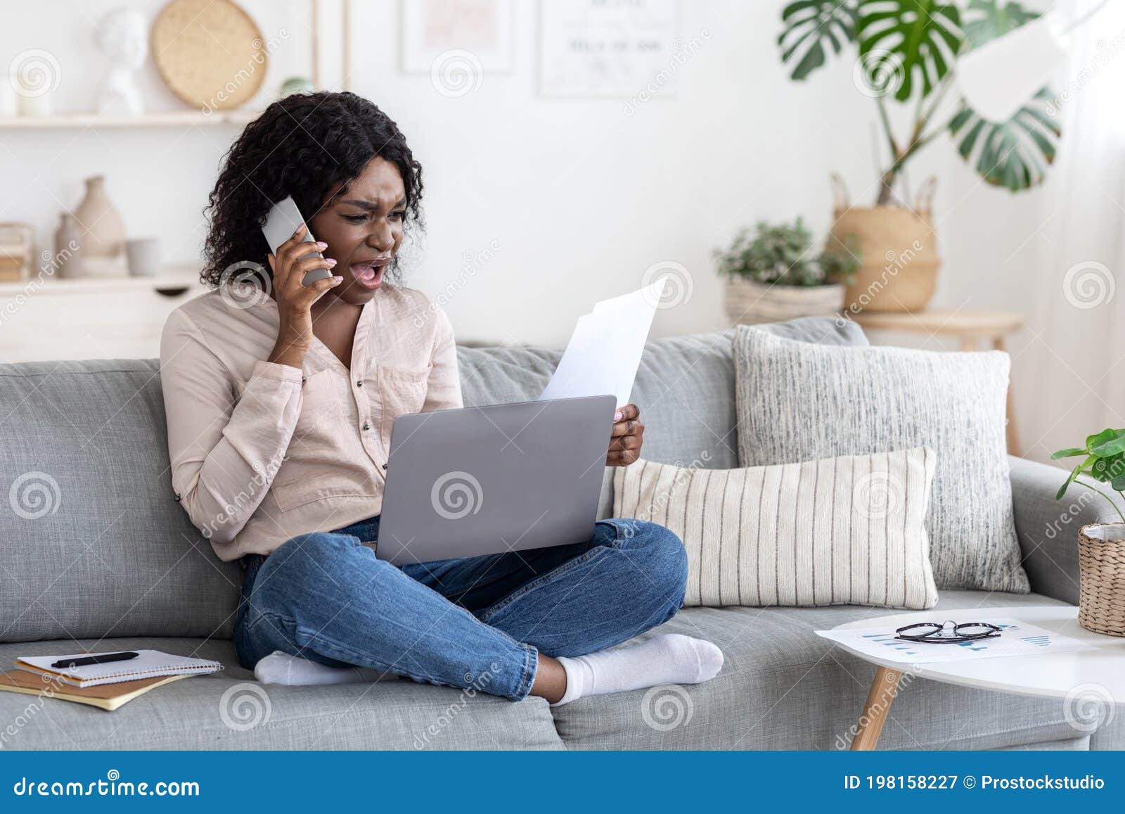Remote Work Stress. Angry African Woman Having Problems while Working ...