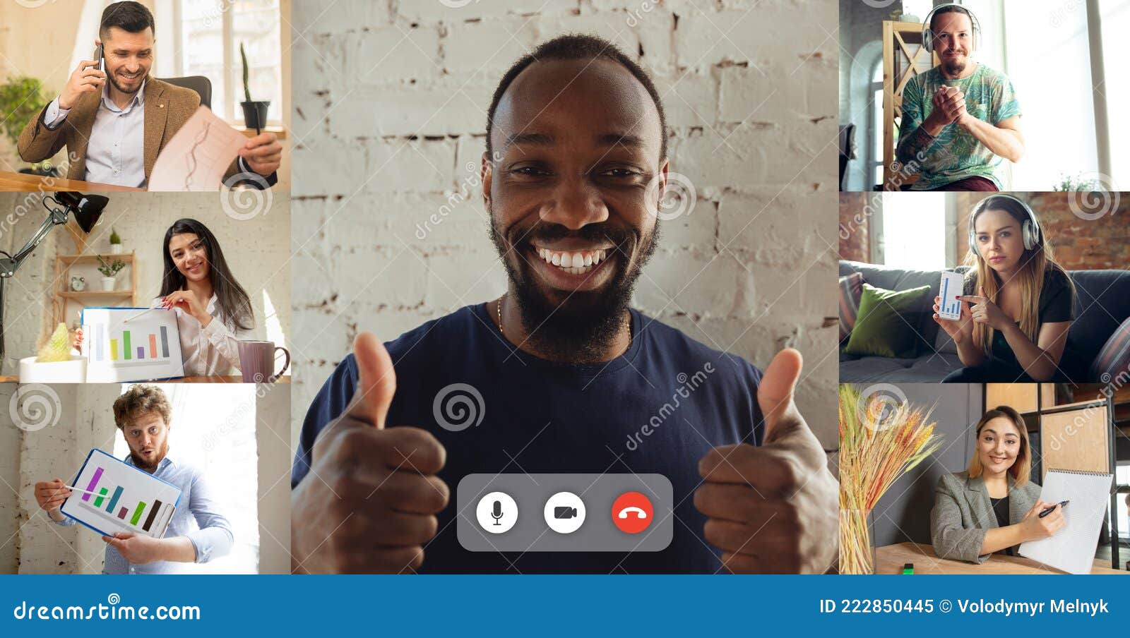 Team Working by Group Video Call Share Ideas Brainstorming Use Video ...