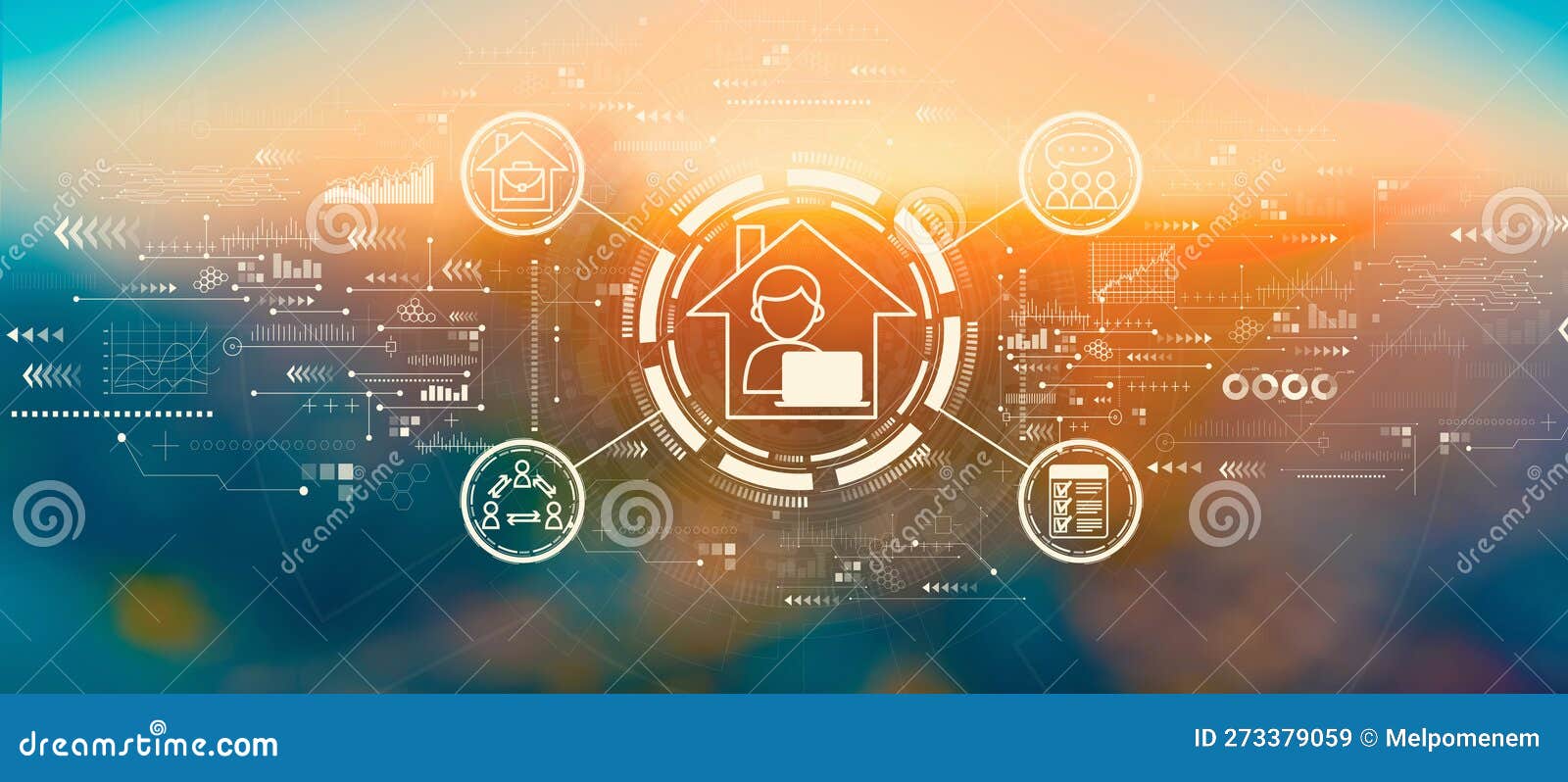 Remote Work Theme with Blurred City at Sunset or Sunrise Stock ...