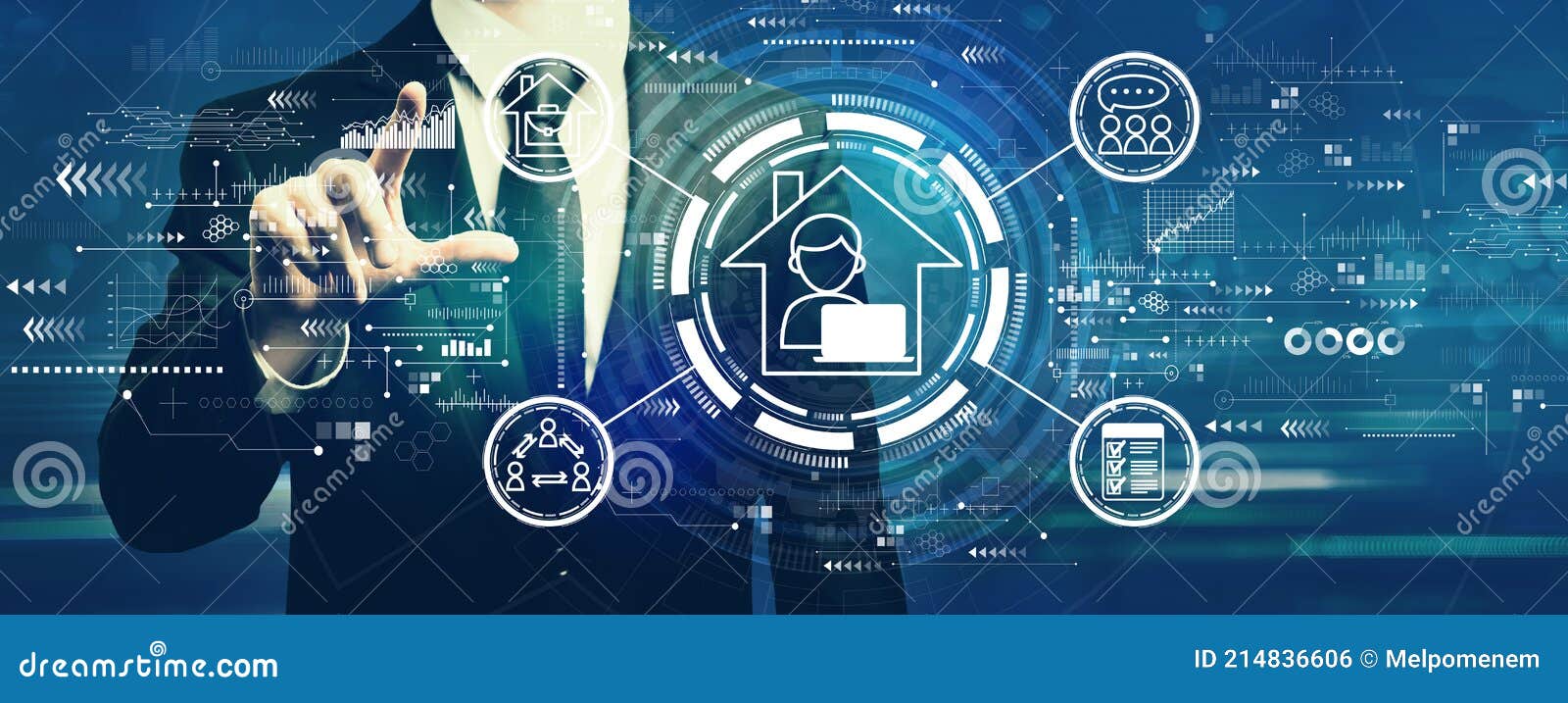 Remote Work Theme with Businessman Stock Photo - Image of hand, night ...