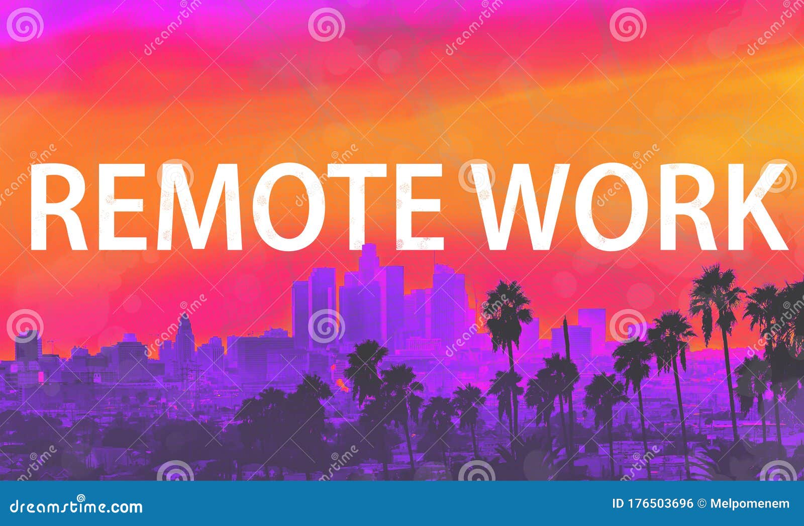 Remote Work Theme with Downtown Los Angeles Skyscrapers Stock Photo ...