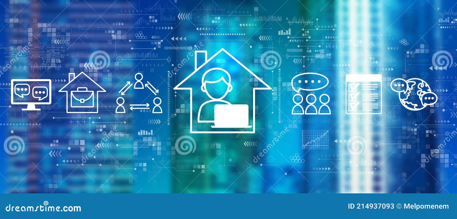 Remote Work Theme with Downtown Skyline Stock Illustration ...