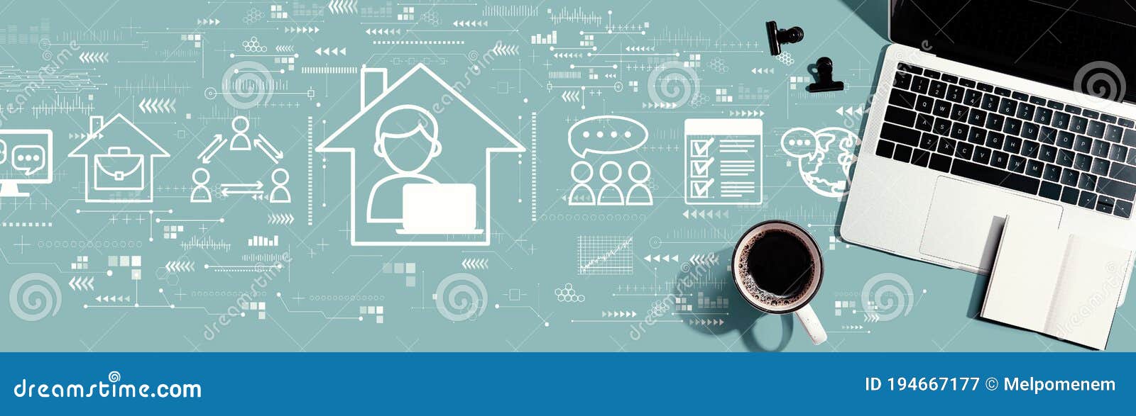 Remote Work Theme with a Laptop Computer Stock Image - Image of coffee ...
