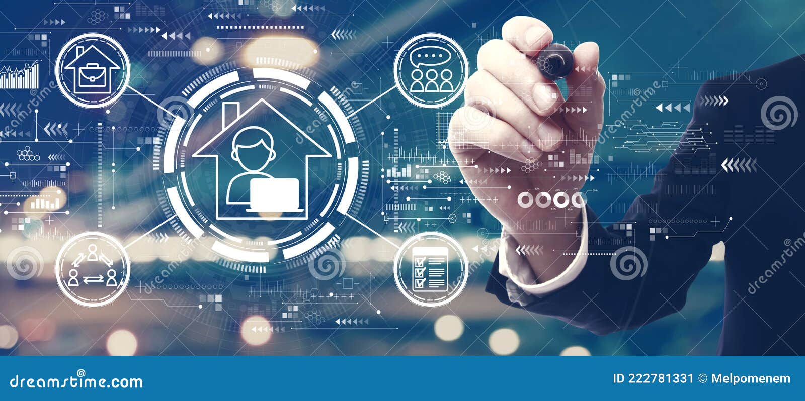 Remote Work Theme with a Man on City Background Stock Image - Image of ...