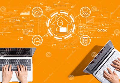 Remote Work Theme with People Working Together Stock Photo - Image of ...