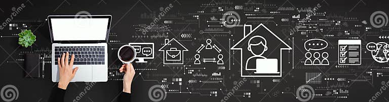 Remote Work Theme with Person Using Laptop Computer Stock Illustration ...