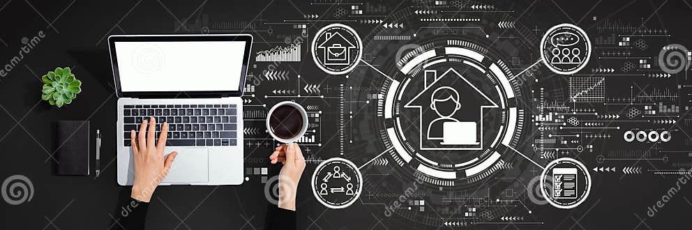 Remote Work Theme with Person Using Laptop Computer Stock Image - Image ...