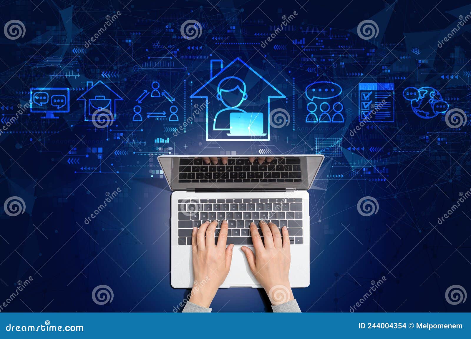 Remote Work Theme with Person Using Laptop Stock Photo - Image of desk ...