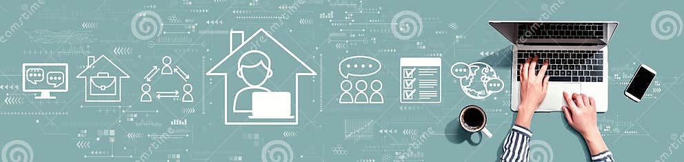 Remote Work Theme with Person Using Laptop Stock Photo - Image of ...