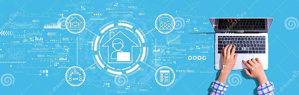 Remote Work Theme with Person Using a Laptop Stock Illustration ...