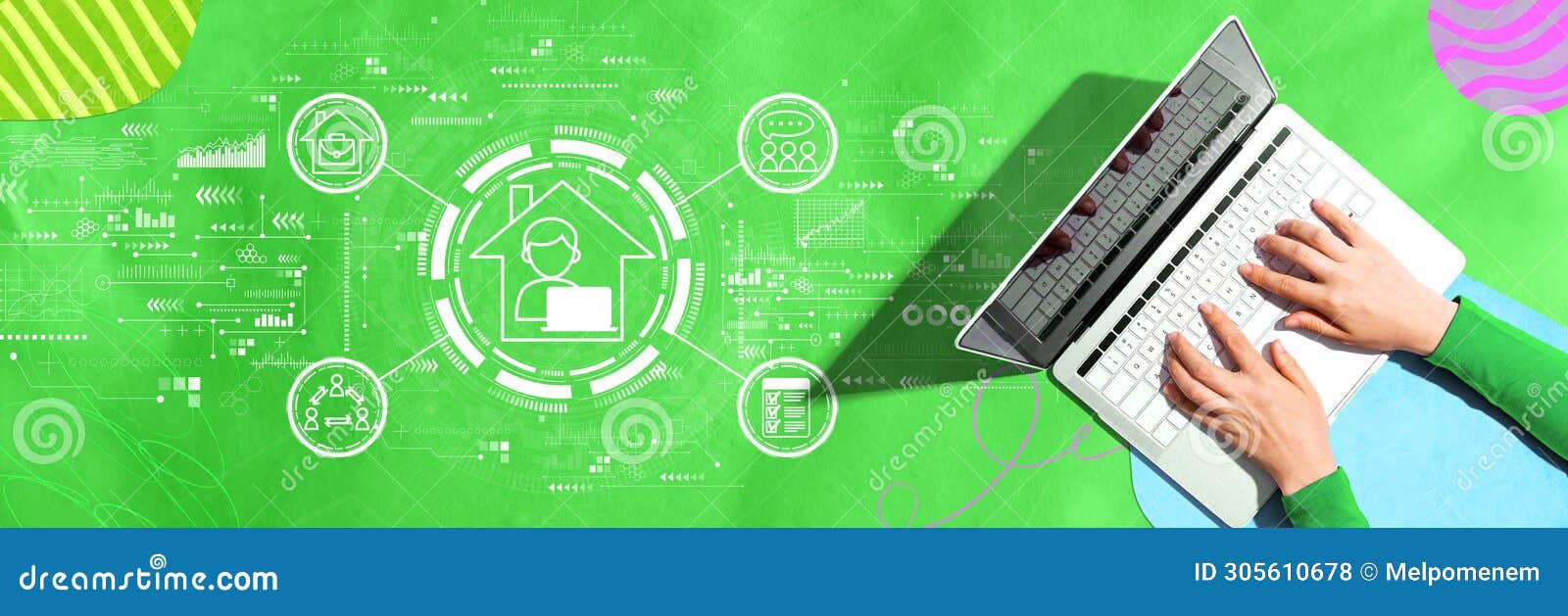 Remote Work Theme with Person Using a Laptop Stock Illustration ...