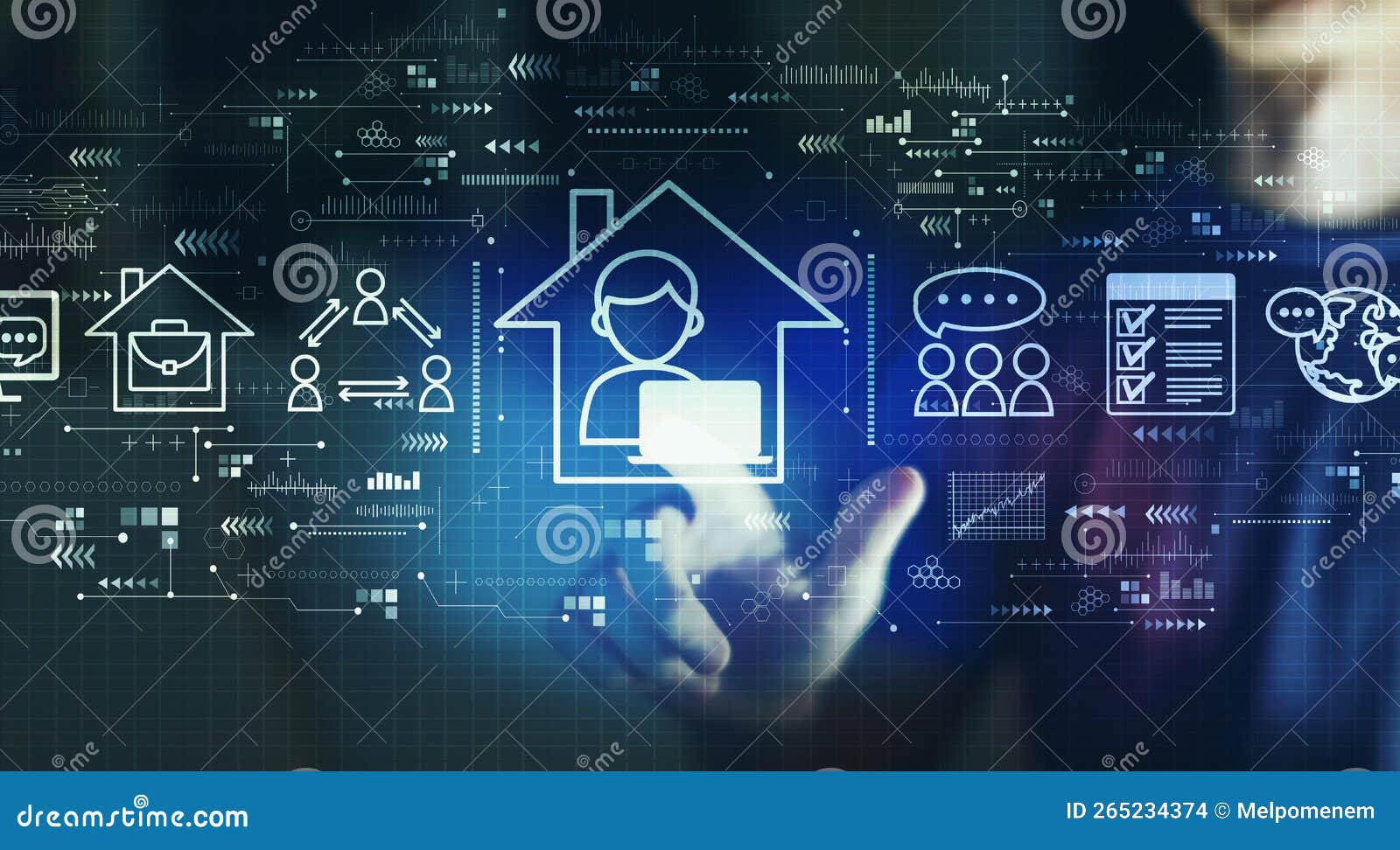 Remote Work Theme with Young Man in the Night Stock Photo - Image of ...