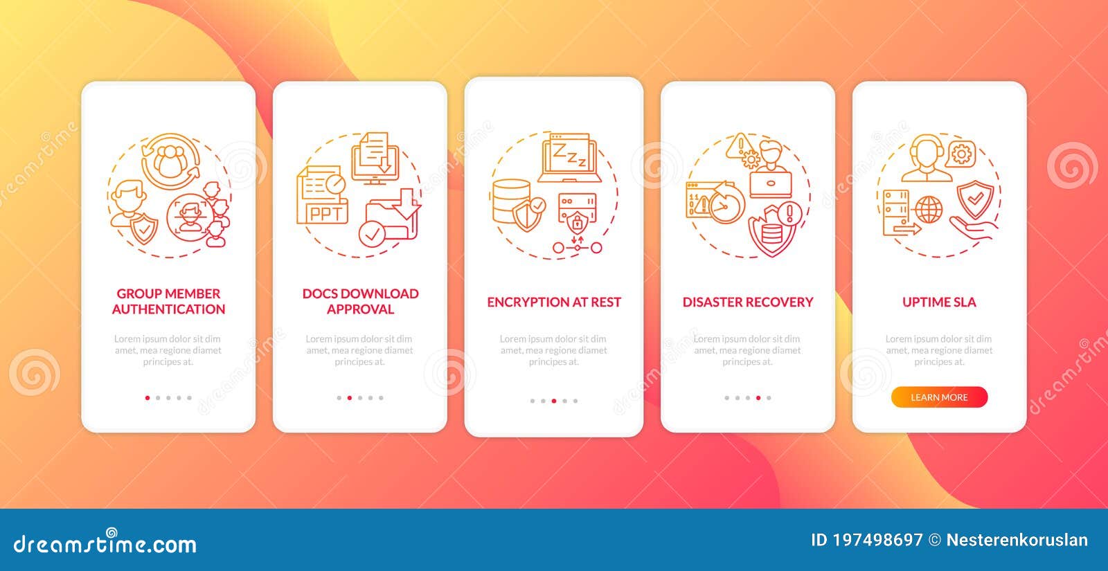 Remote Work Tool Security Parameters Onboarding Mobile App Page Screen with Concepts Stock ...