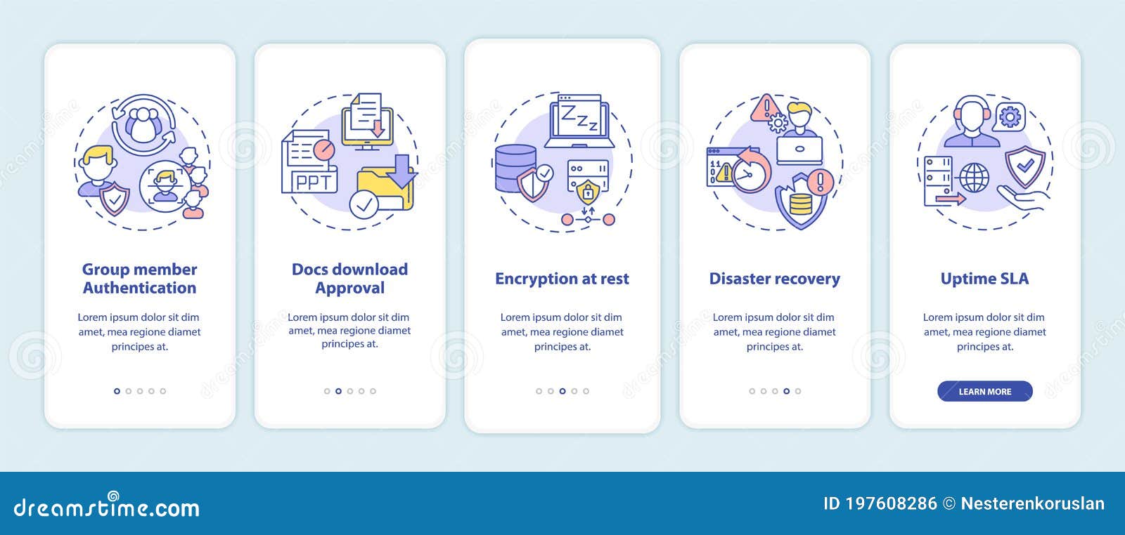 Remote Work Tool Security Parameters Onboarding Mobile App Page Screen with Concepts Stock ...