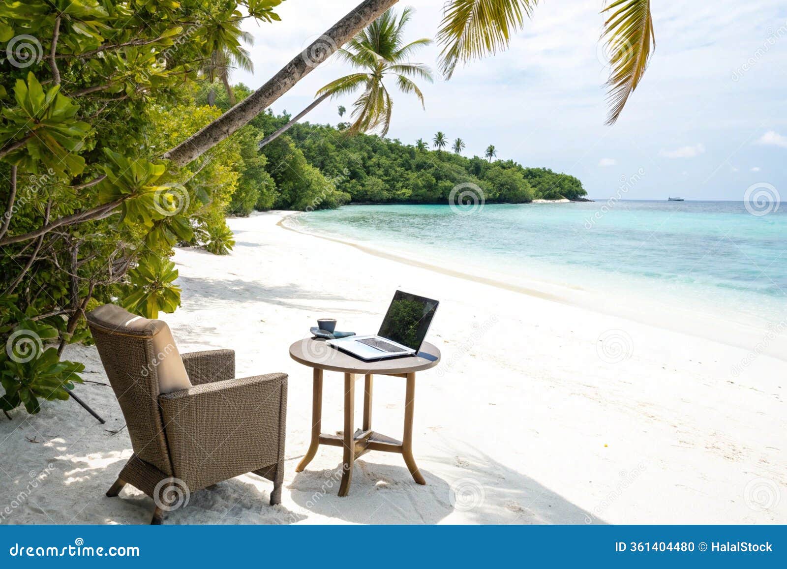 Remote Work in a Tropical Sea Beach. Dream Work Office Background Stock ...