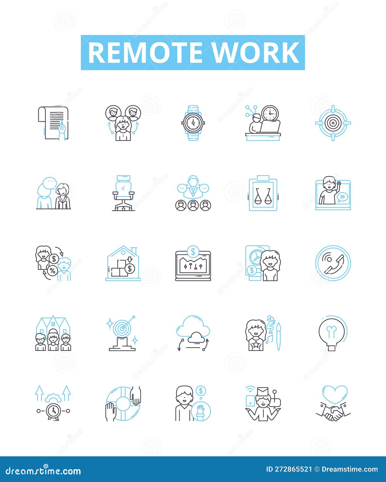 Remote Work Vector Line Icons Set. Remote, Work, Telecommuting ...
