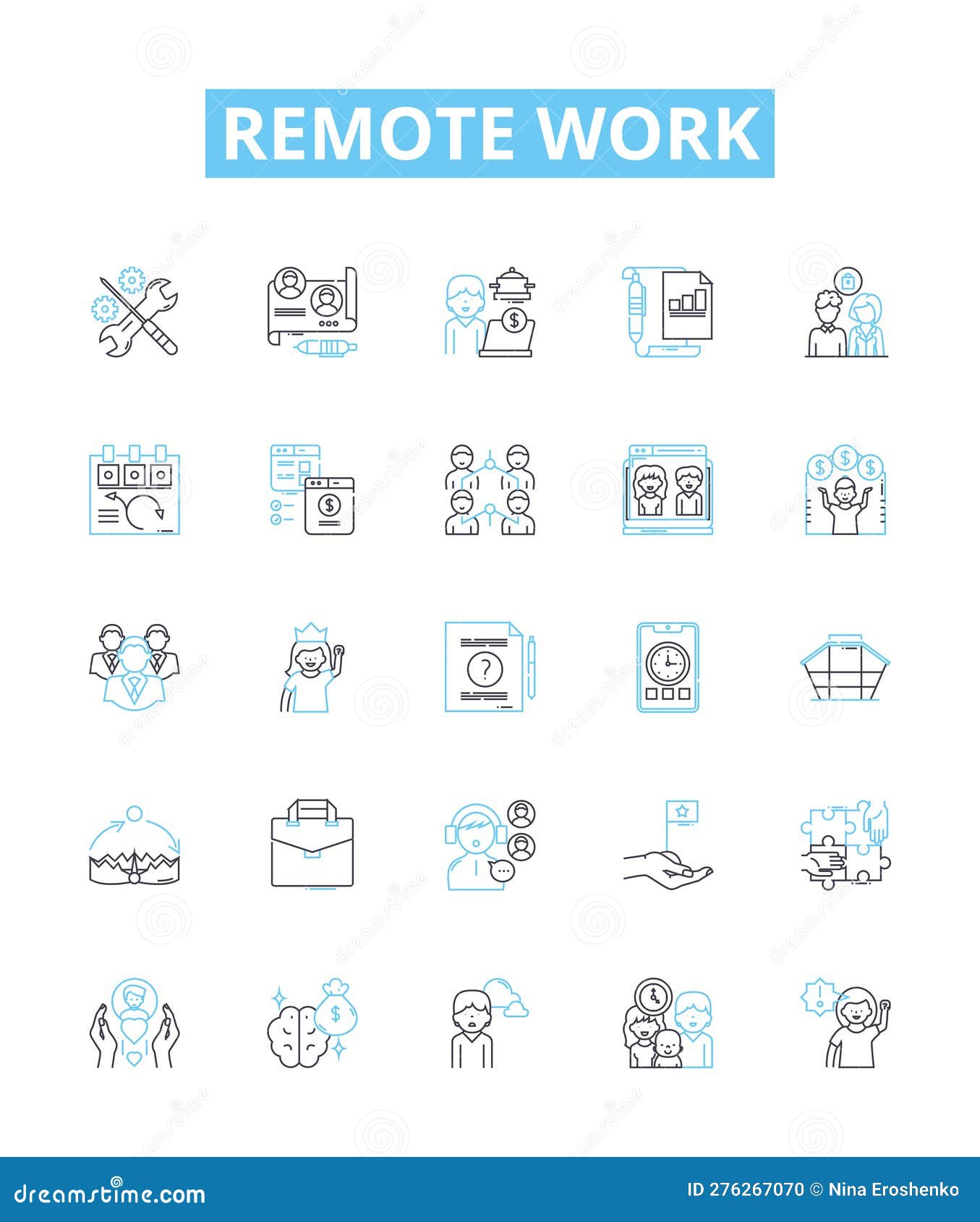 Remote Work Vector Line Icons Set. Remote, Work, Telecommuting ...