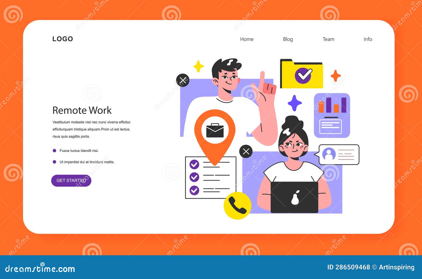 Remote Work Web Banner or Landing Page. Characters with a Flexible ...