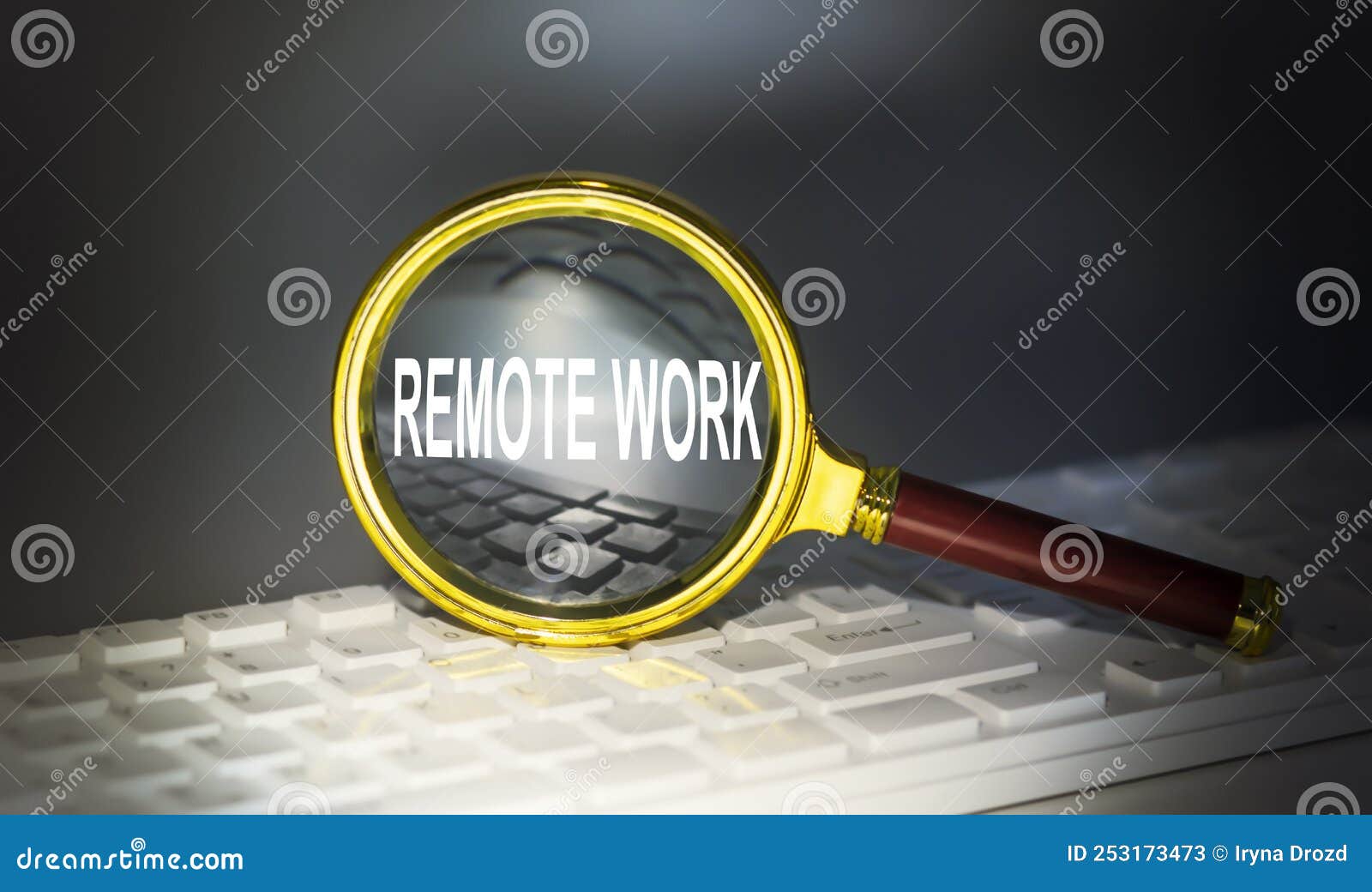 REMOTE WORK Word Concept on a Magnifier on the Keyboard Stock Image ...