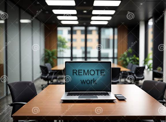 REMOTE WORK Words on a Laptop Screen in an Office. Remote Work and ...