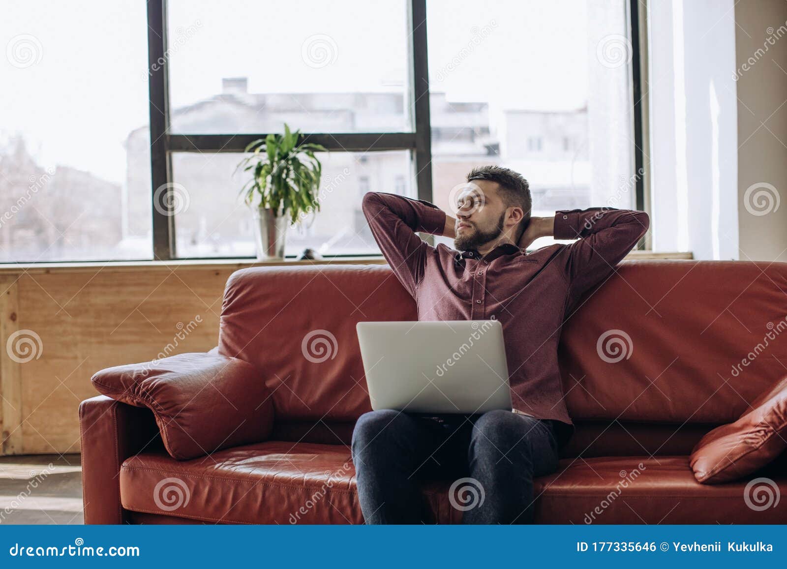 Remote Work. Young Man Working at Computer at Home Stock Photo - Image ...