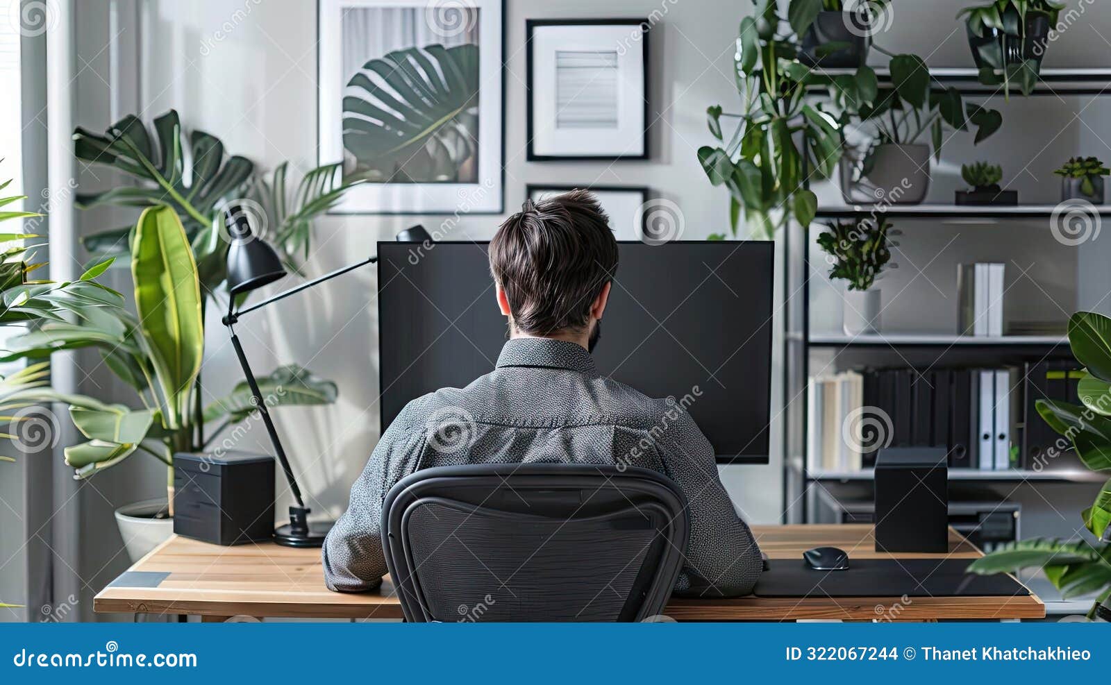 Remote Worker Participating in a Video Conference from a Home Office ...