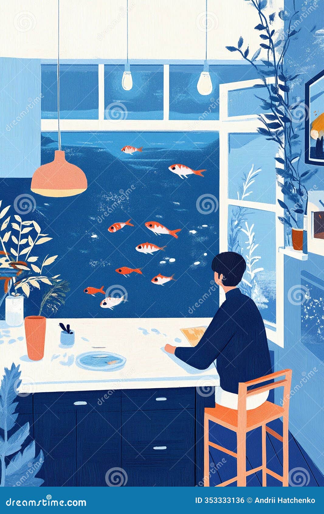 Remote Worker Watching Their Pet Fish Swim while Avoiding Tasks. Stock ...