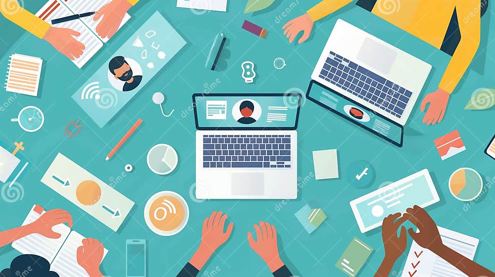 Remote Workers Connecting Virtually To Complete Tasks Stock Image ...