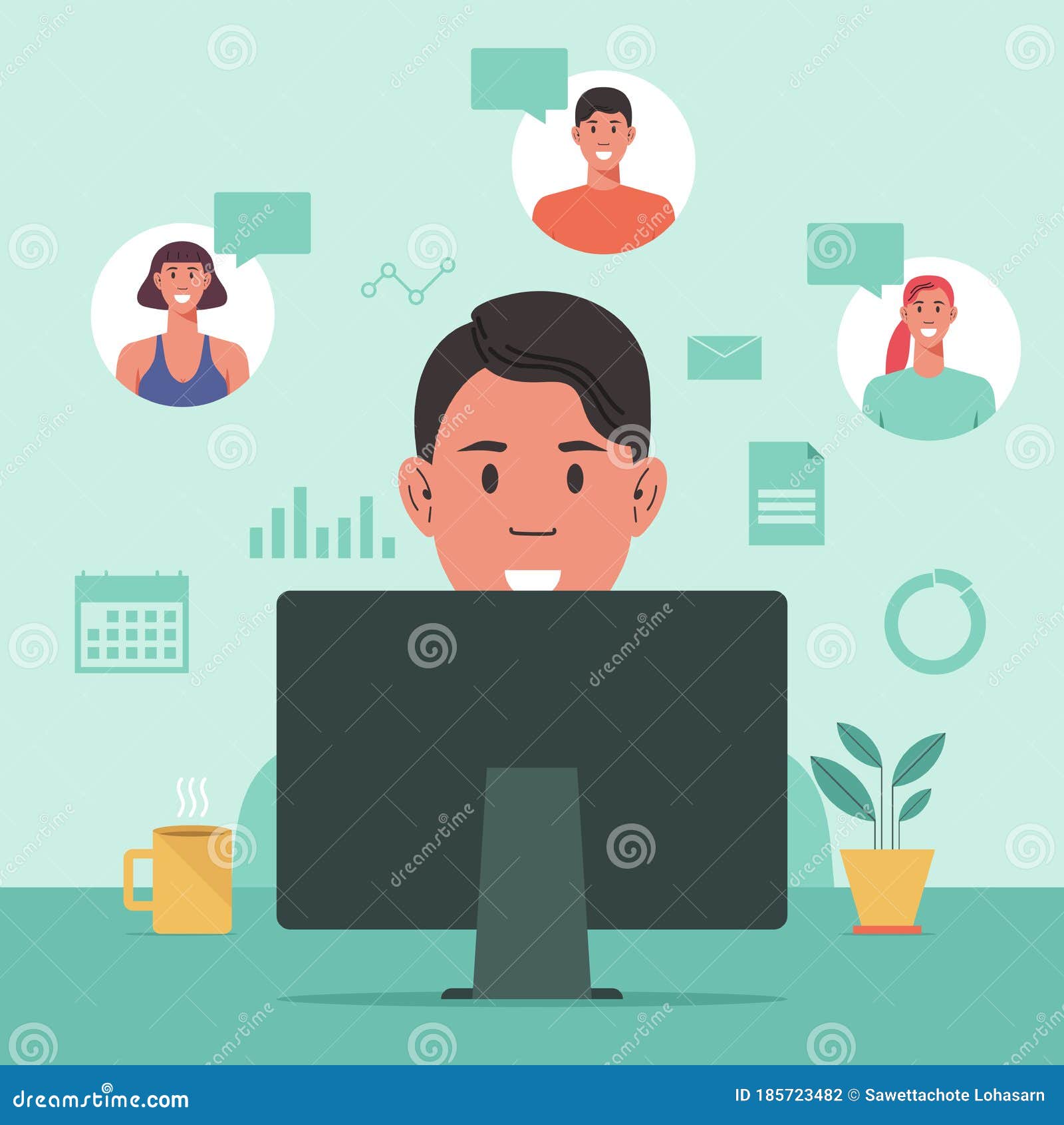 Business People Online Meetings Via Computer Stock Vector ...