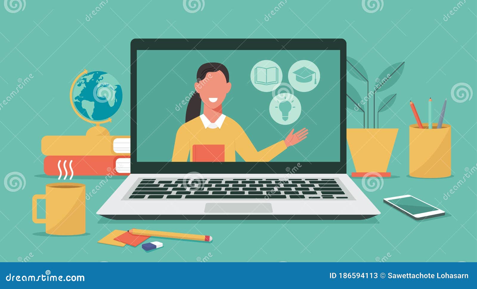 Teacher Teaching on Computer Laptop Monitor Stock Vector - Illustration ...