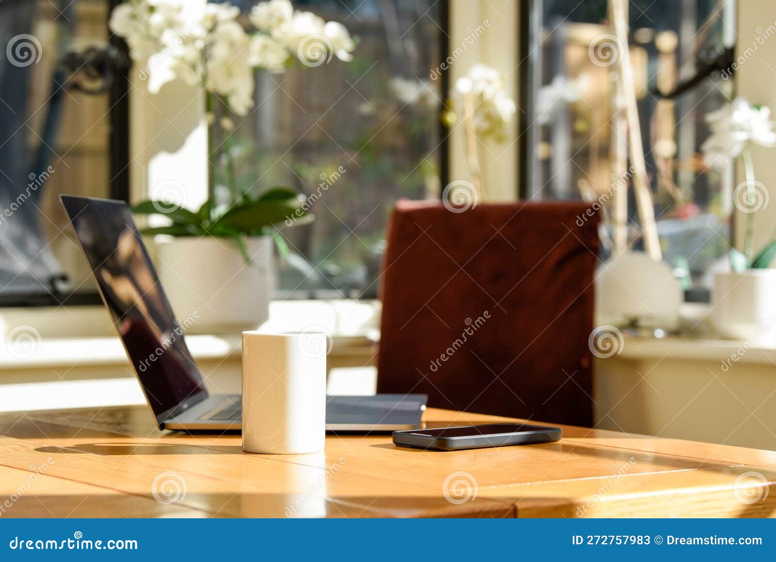 Remote Working Area with Laptop Setup To Work from Home Stock Image ...