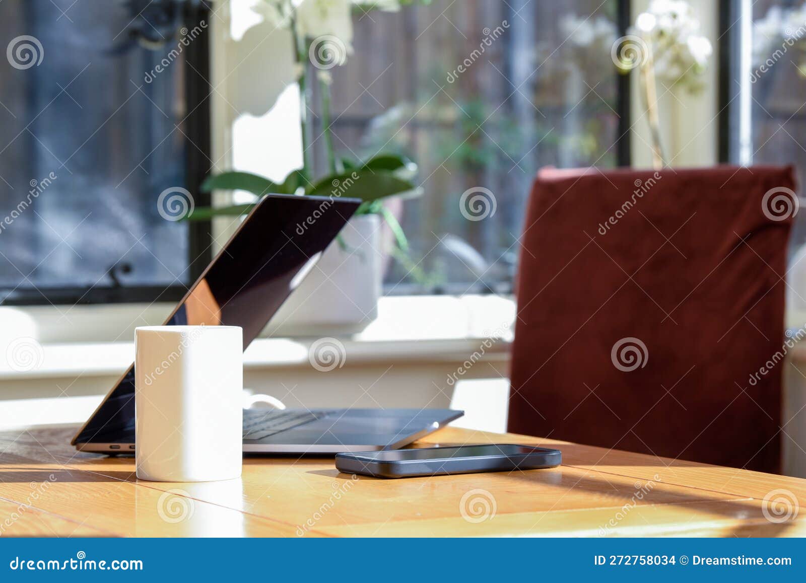 Remote Working Area with Laptop Setup To Work from Home Stock Photo ...