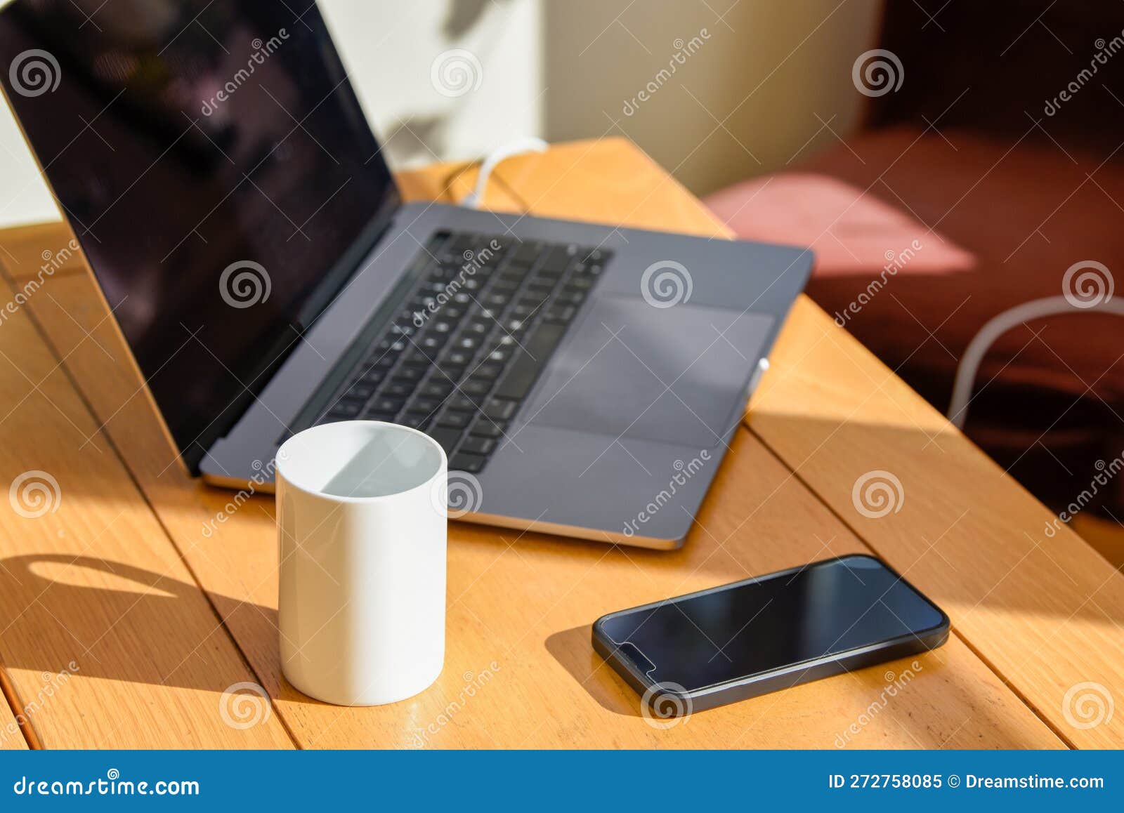 Remote Working Area with Laptop Setup To Work from Home Stock Image ...
