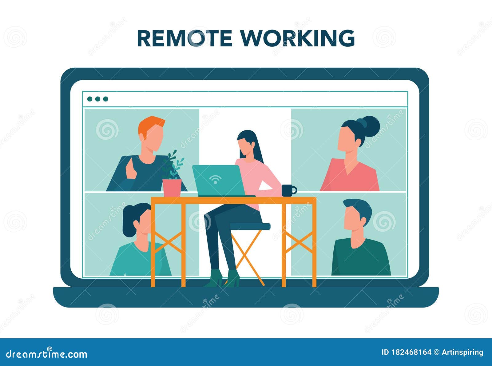Remote Working Concept. Telework and Global Outsourcing, Stock Vector ...